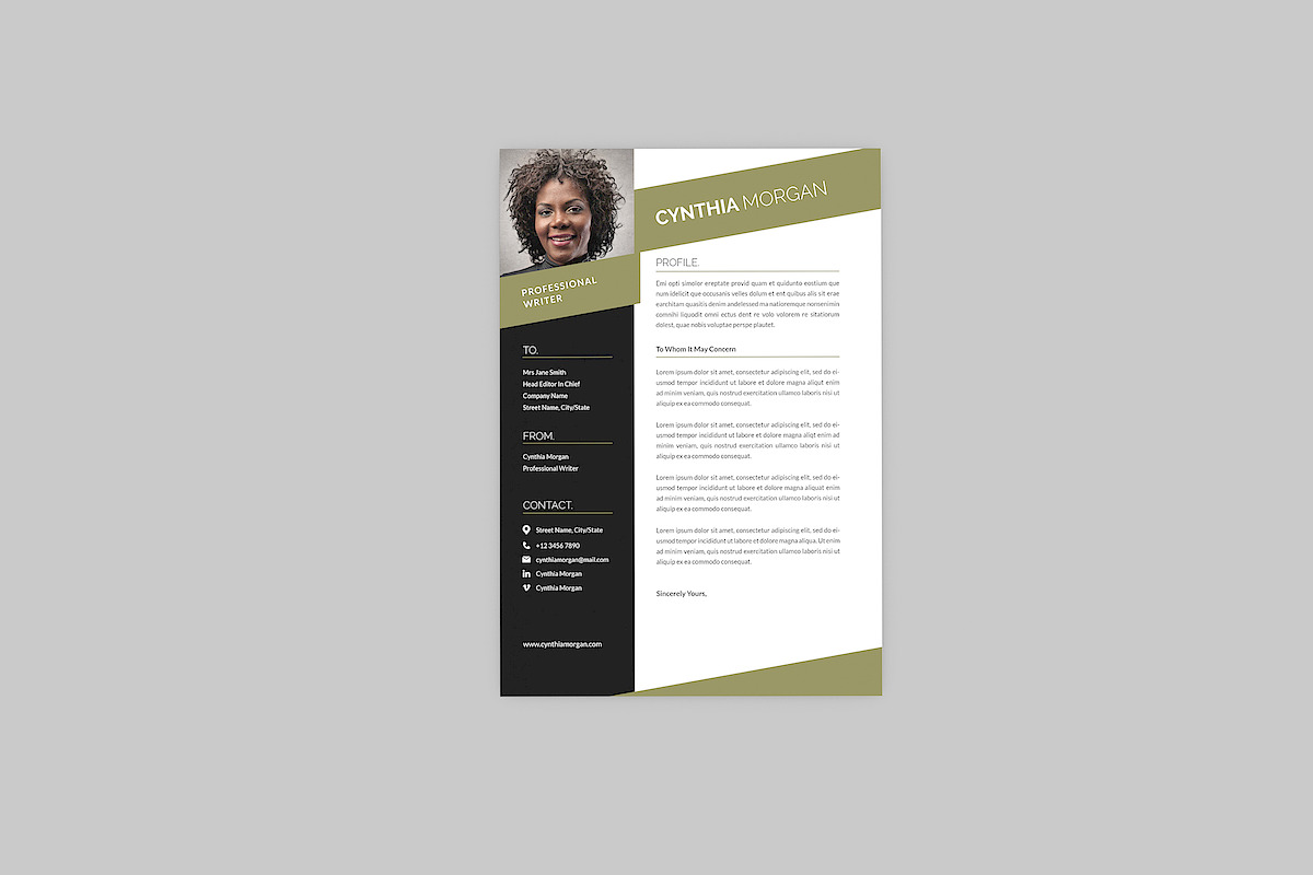 Cynthia Writer Resume Designer, a Resume Template by AQR Studio