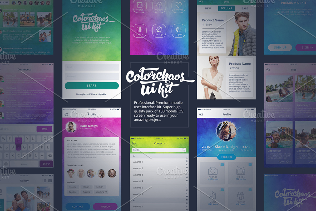 ColorChaos IOS Mobile UI kit, an UI Kit Template by Sladedesign
