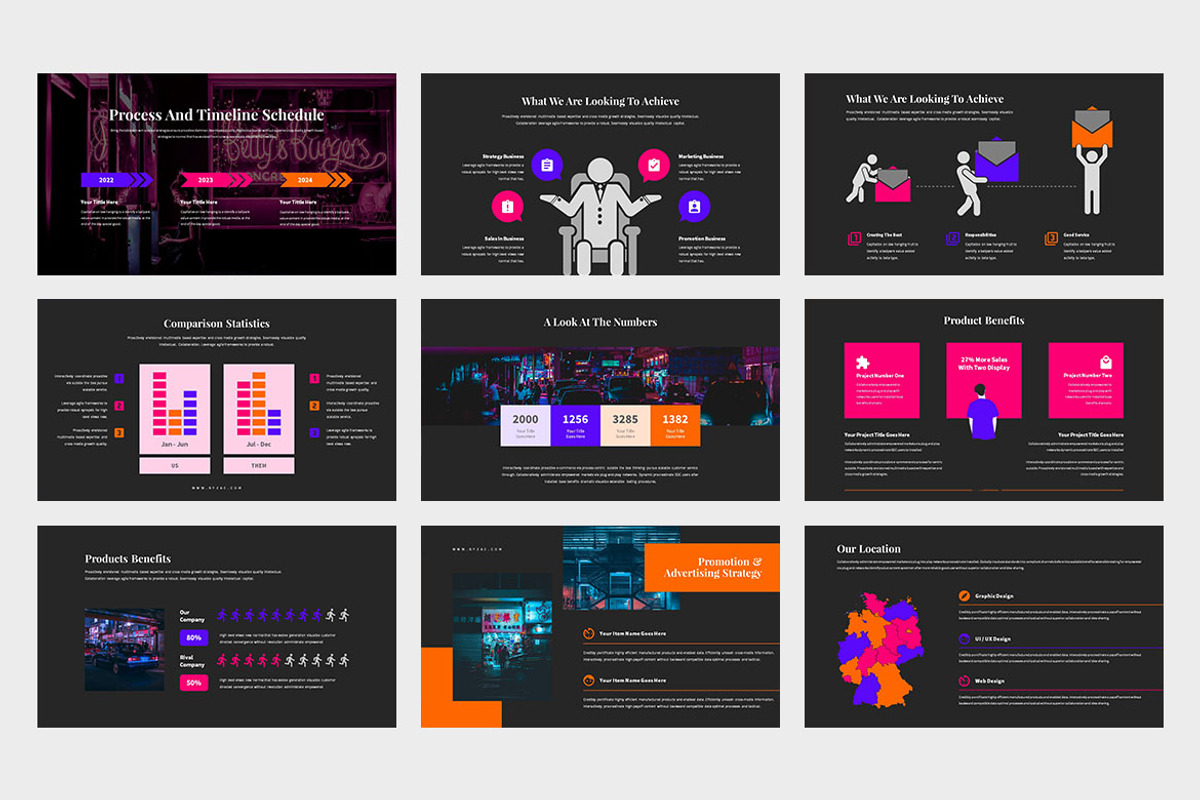 Byzae : Pitch Deck Neon Powerpoint, a Presentation Template by Punkl Camp