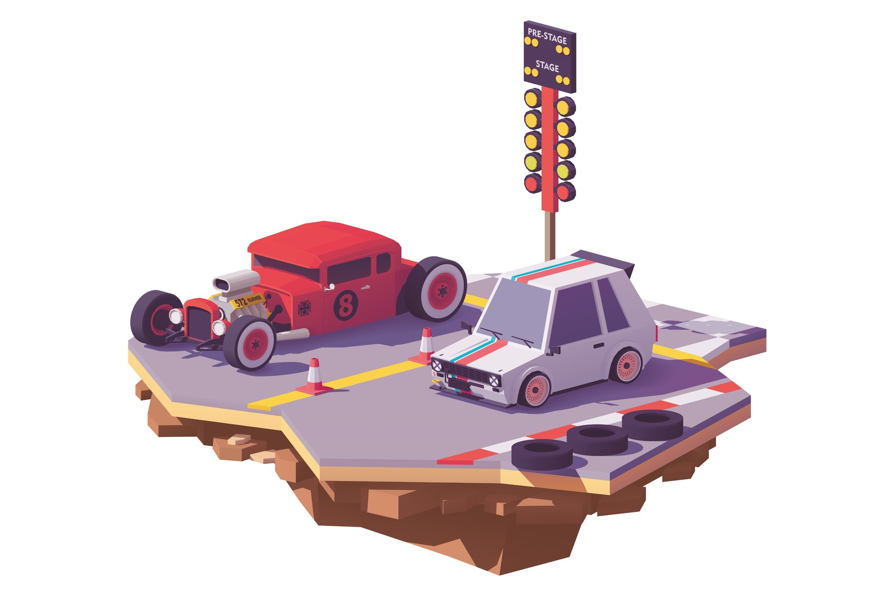 Vector low poly drag race, an Illustration by tele52