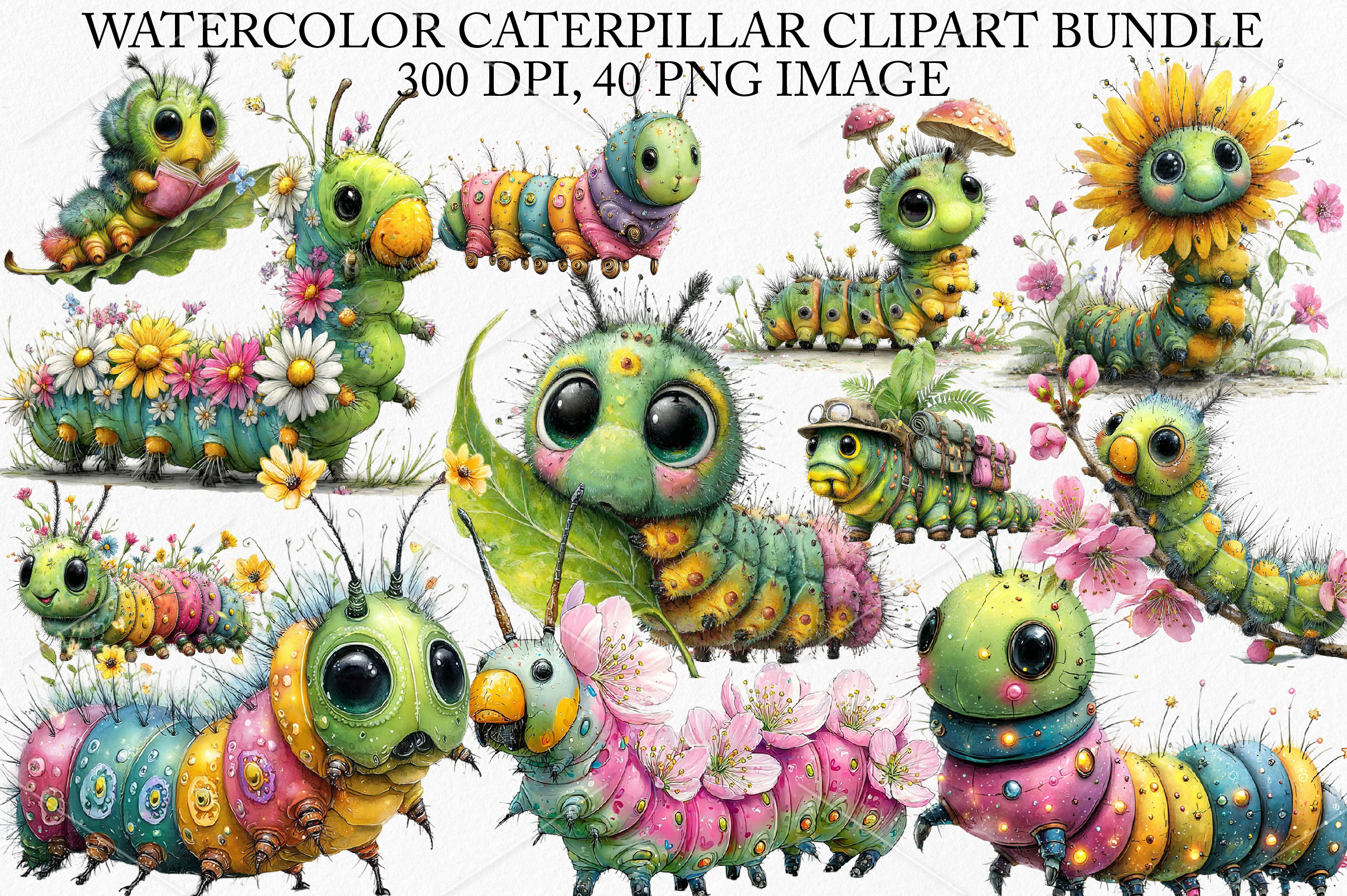 Watercolor Caterpillar Clipart PNG, an Illustration by Canvas Craft