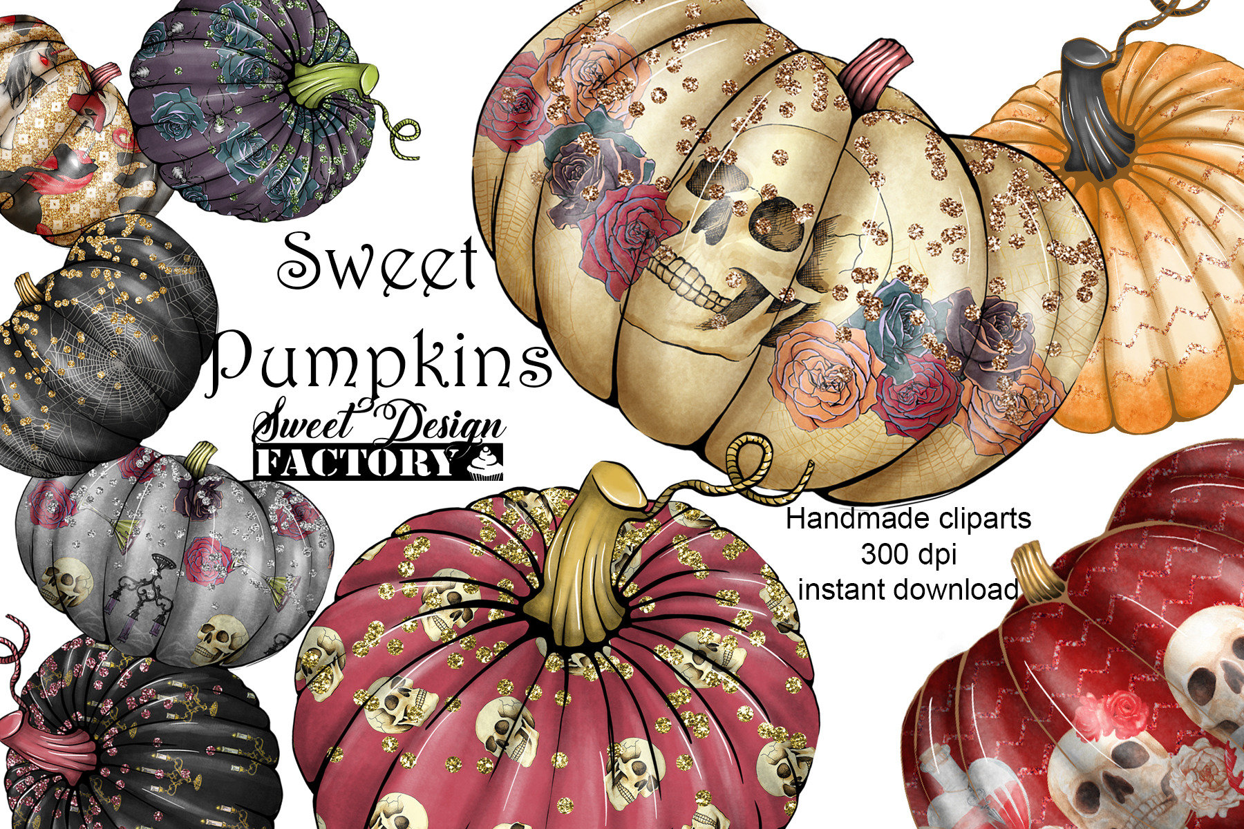 Halloween pumpkins cliparts, an Illustration by Sweet sweet design
