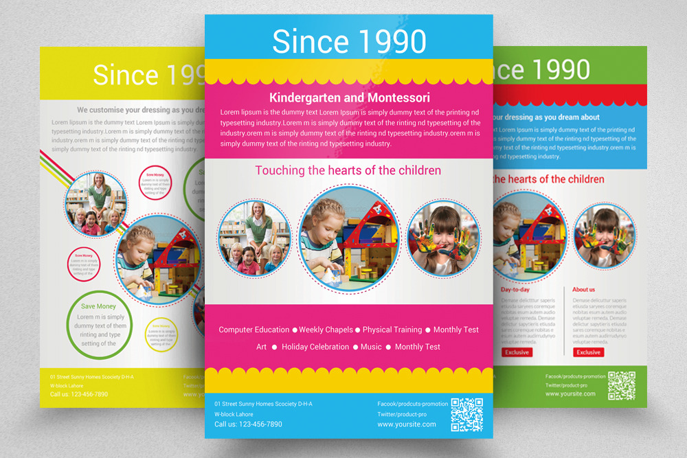 Kindergarten Flyer with 3 layouts, a Flyer Template by Psd Templates