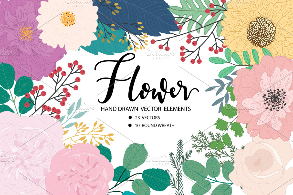 HAND DRAWN VECTOR Flower DIY Pack, a Decorative Illustration by MooBeer