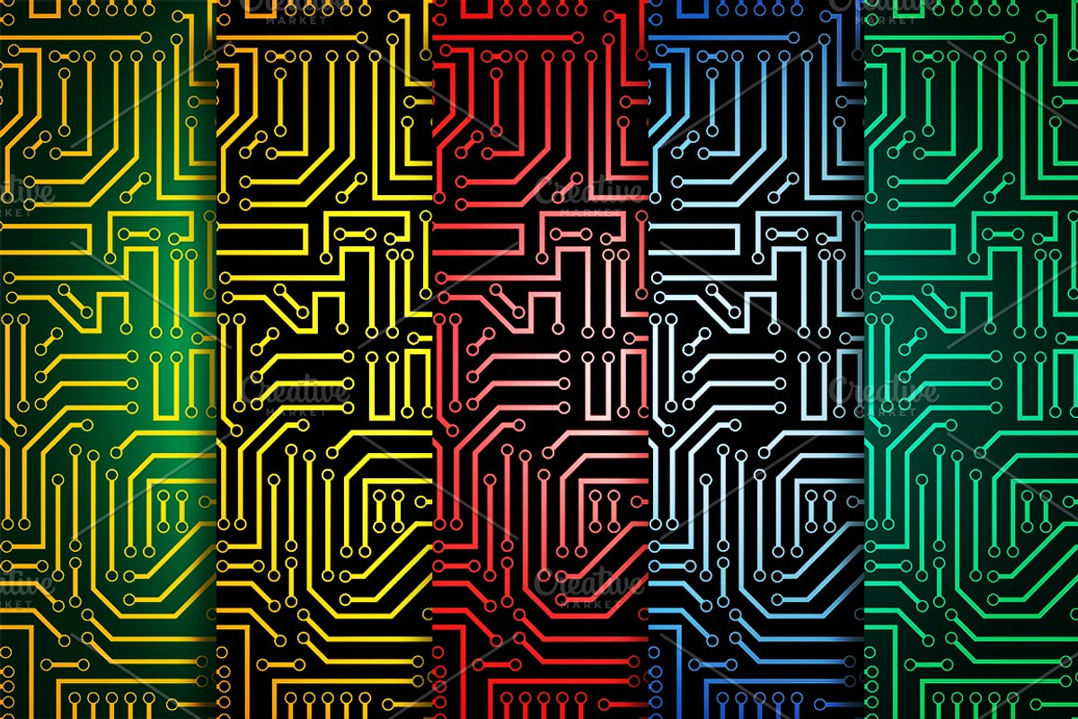 Circuit board seamless patterns set, a Pattern Graphic by mnke art studio