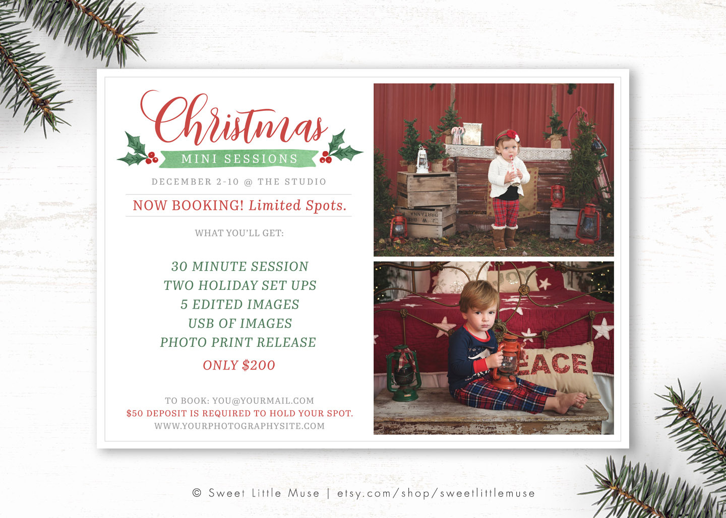 Christmas Mini Session Template, a Flyer Template by Sweet Little Muse