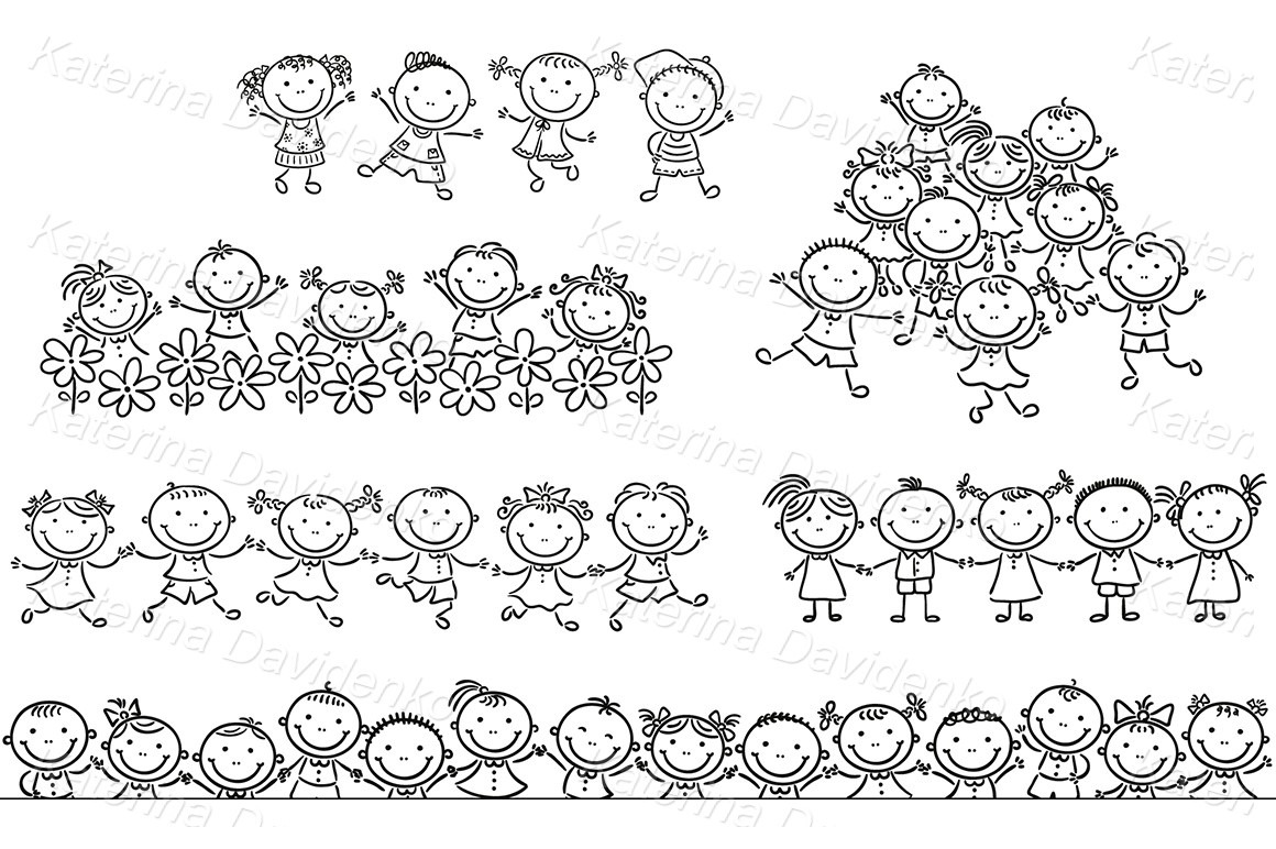 Stick kids clipart set Child drawing, an Education Illustration by ...