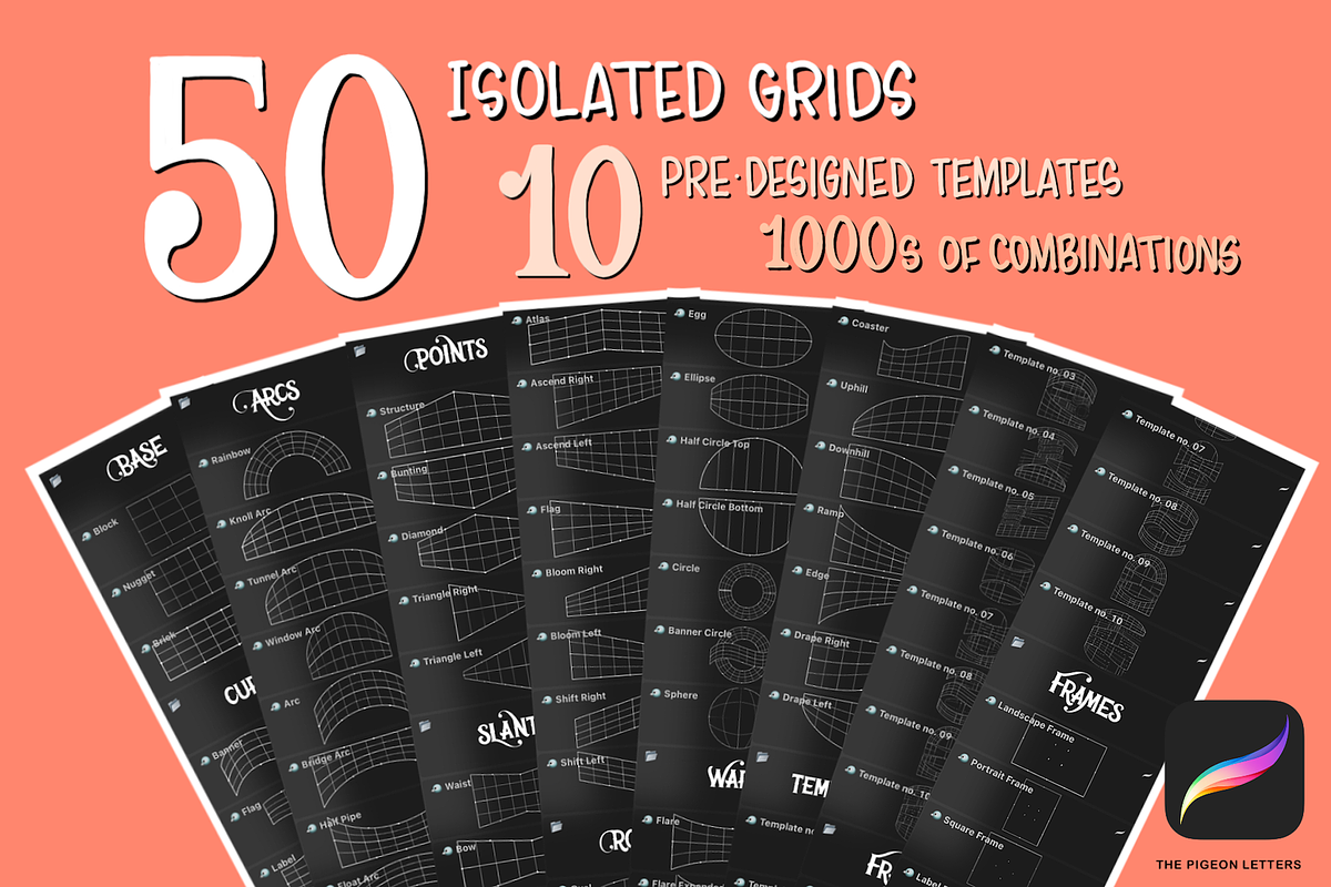 Procreate Lettering Template Grids, a Brush Add-On by The Pigeon Letters