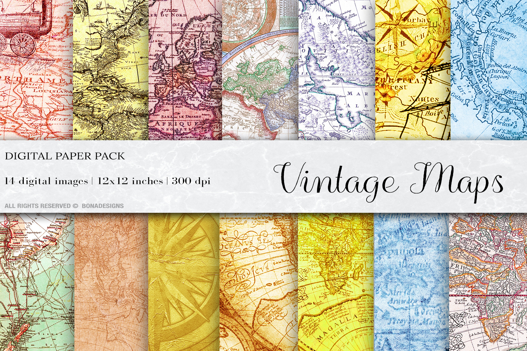 Vintage Maps Digital Papers, a Texture Graphic by BonaDesigns ...