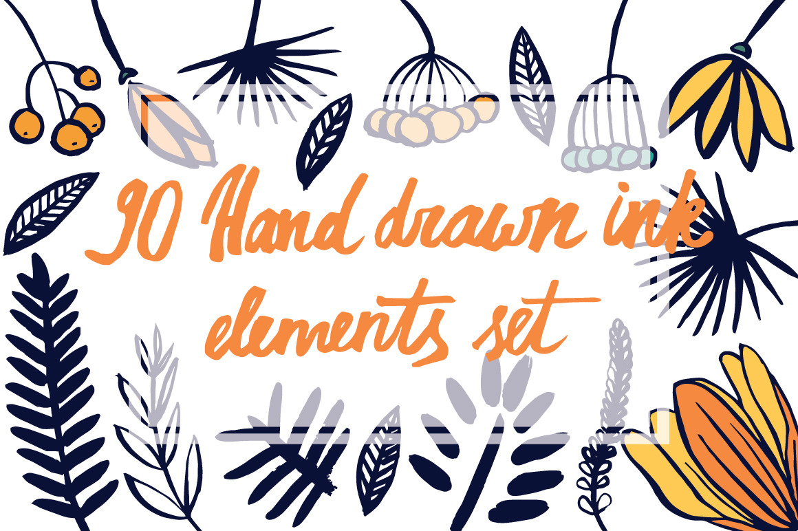 90 hand drawn ink elements, a Decorative Illustration by pixelwerk