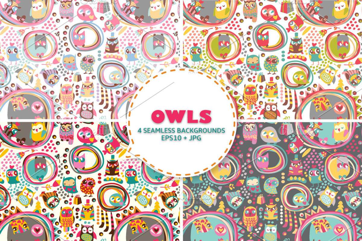 Cute owls seamless background, a Pattern Graphic by kite-kit