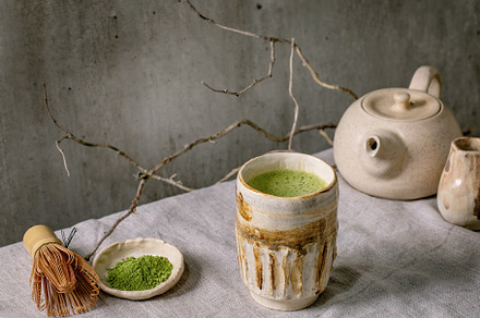 Traditional hot green tea matcha in ceramic cup, a Food & Drink Photo ...