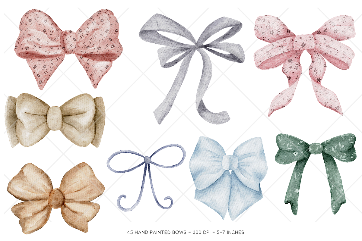 Watercolor Bows Clipart Cottagecore, a Graphic by Murphy & Frank
