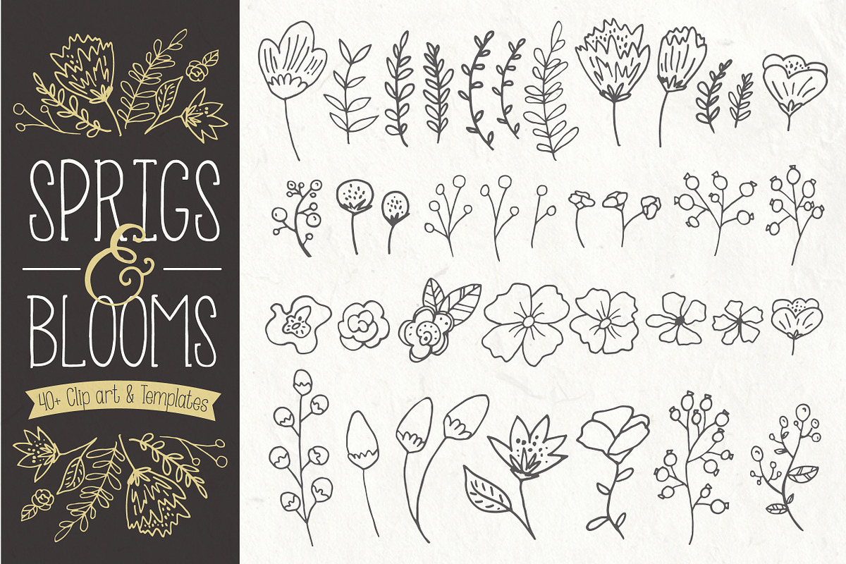 Sprigs & Blooms Clipart +Bonus Logos, an Object Graphic by The Pen and ...