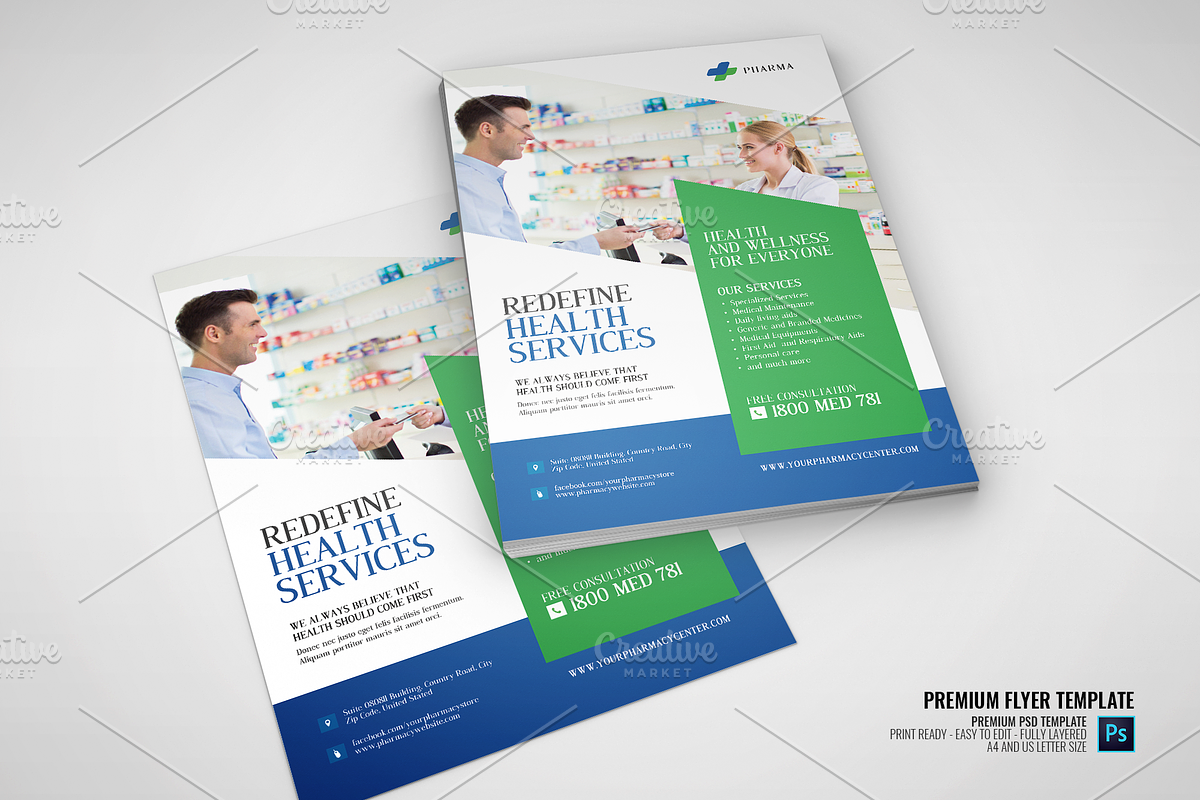 Pharmacy Advertisement Flyer, a Flyer Template by PSDPixel