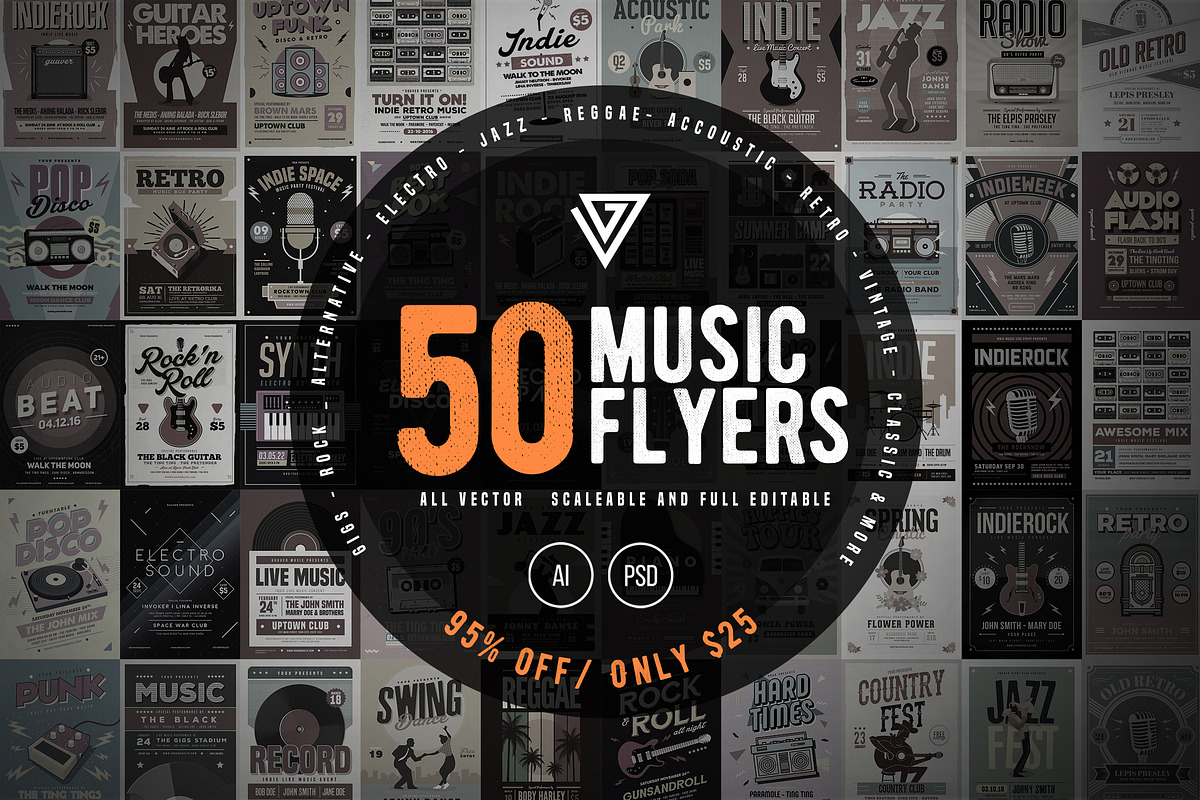 50 Music Flyers Bundle, a Flyer Template by Guuver