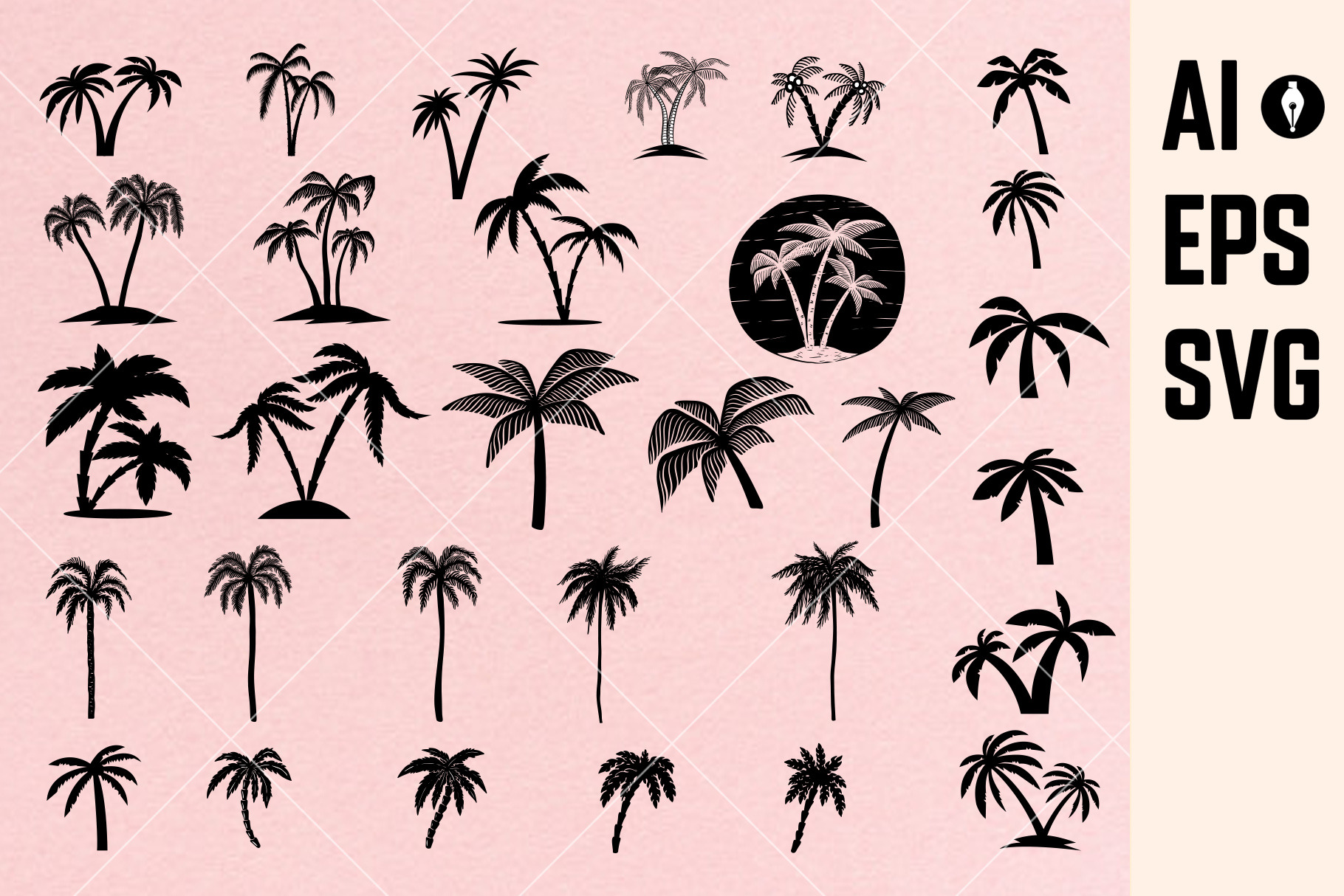 Palm Trees Vector, Palm Eps, Svg, Ai | Icons ~ Creative Market