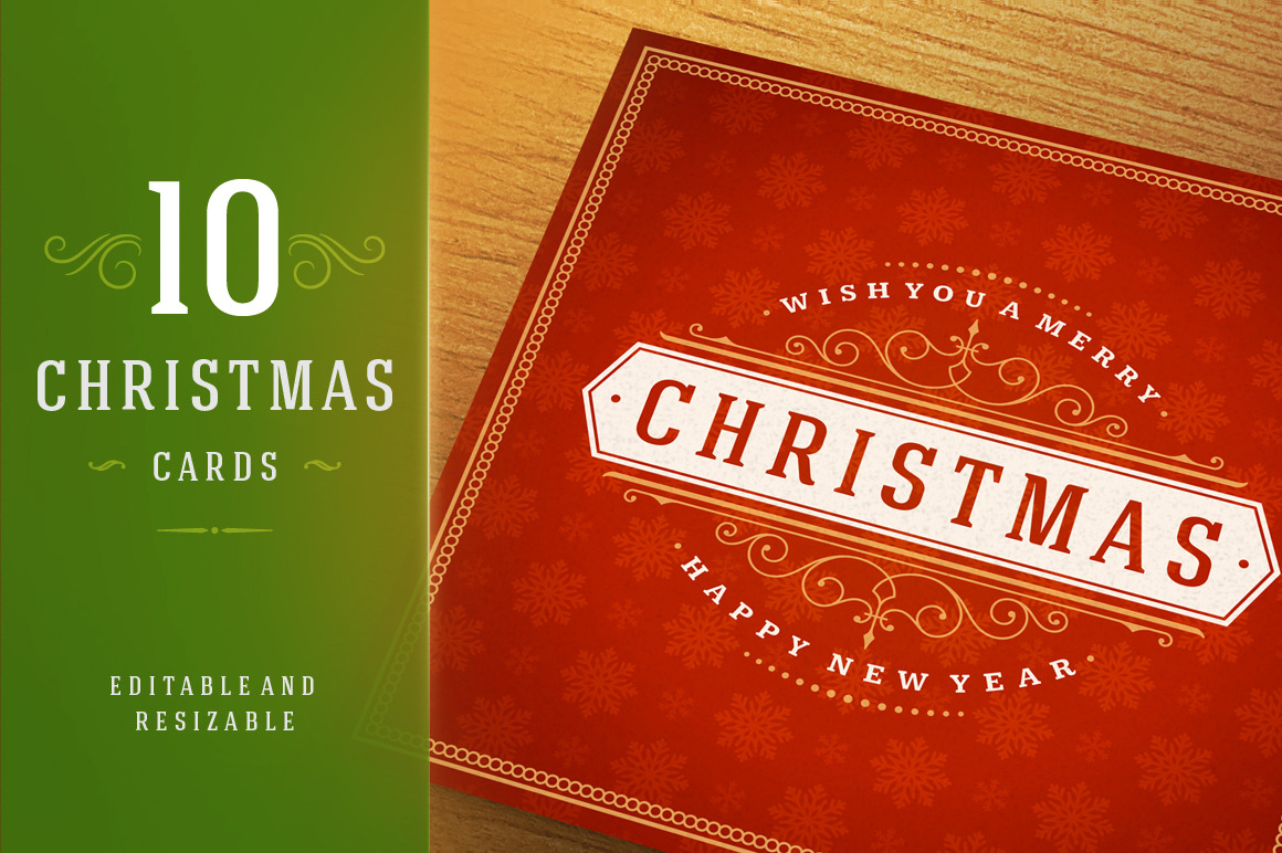 10 Christmas greeting cards + bonus, a Card Template by Vasya Kobelev