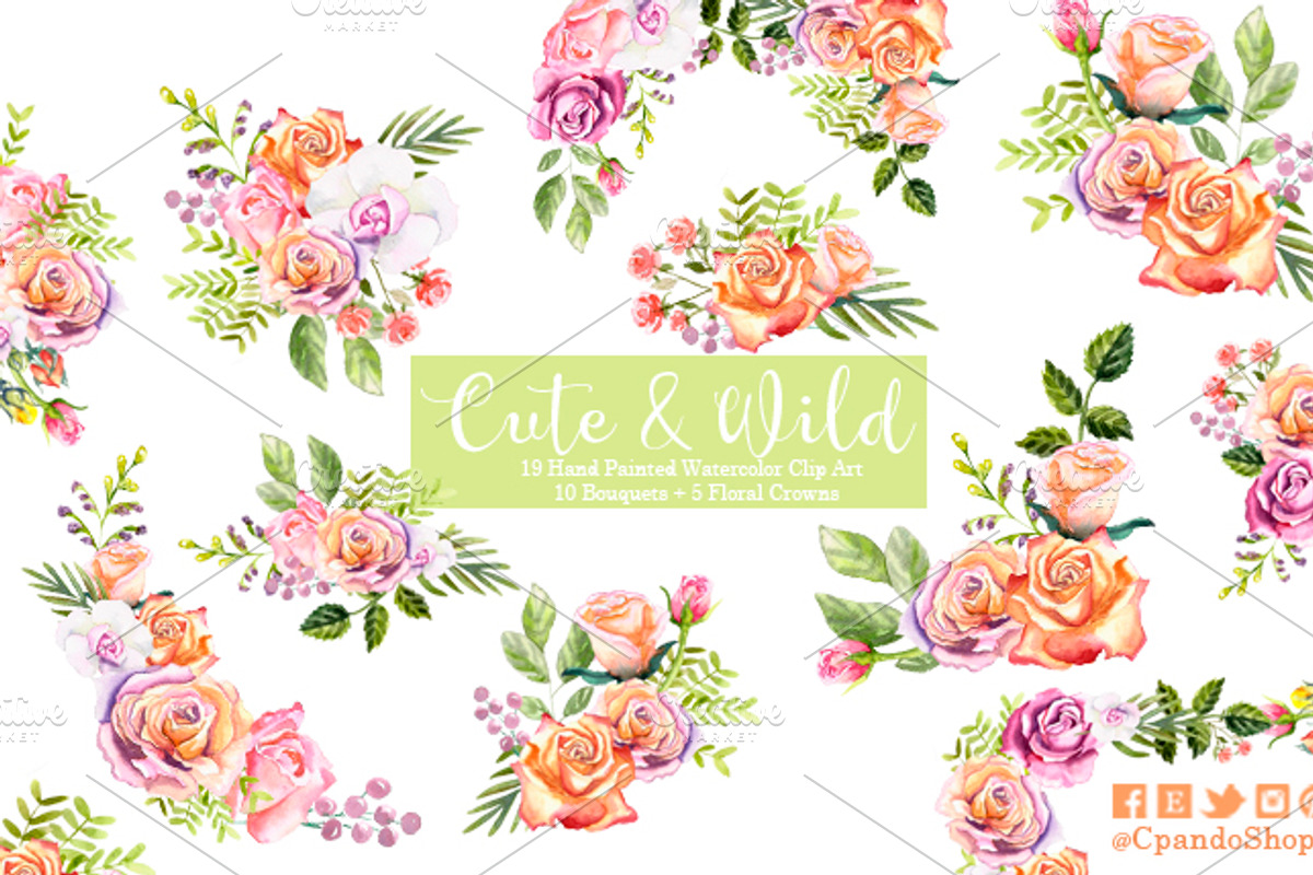 Roses Watercolor floral clip art, an Illustration by CpandoShop
