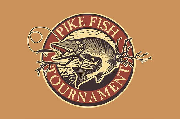 Vintage pike fishing emblems, labels, an Illustration by Moloko88