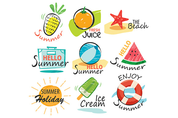 set of hand drawn summer sign, a Templates & Theme by kaisorn