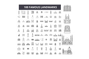 Famous landmarks editable line icons | Illustrations ~ Creative Market