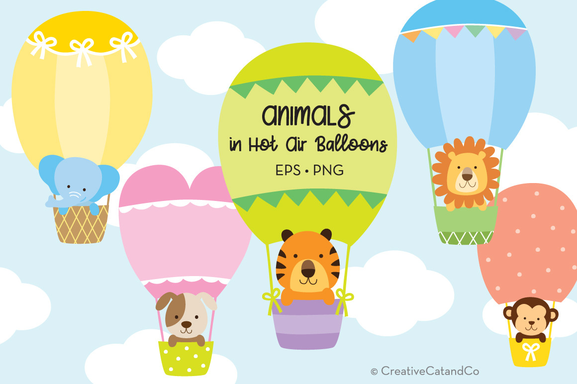 Animals in Hot Air Balloons EPS PNG, an Animal Illustration by ...