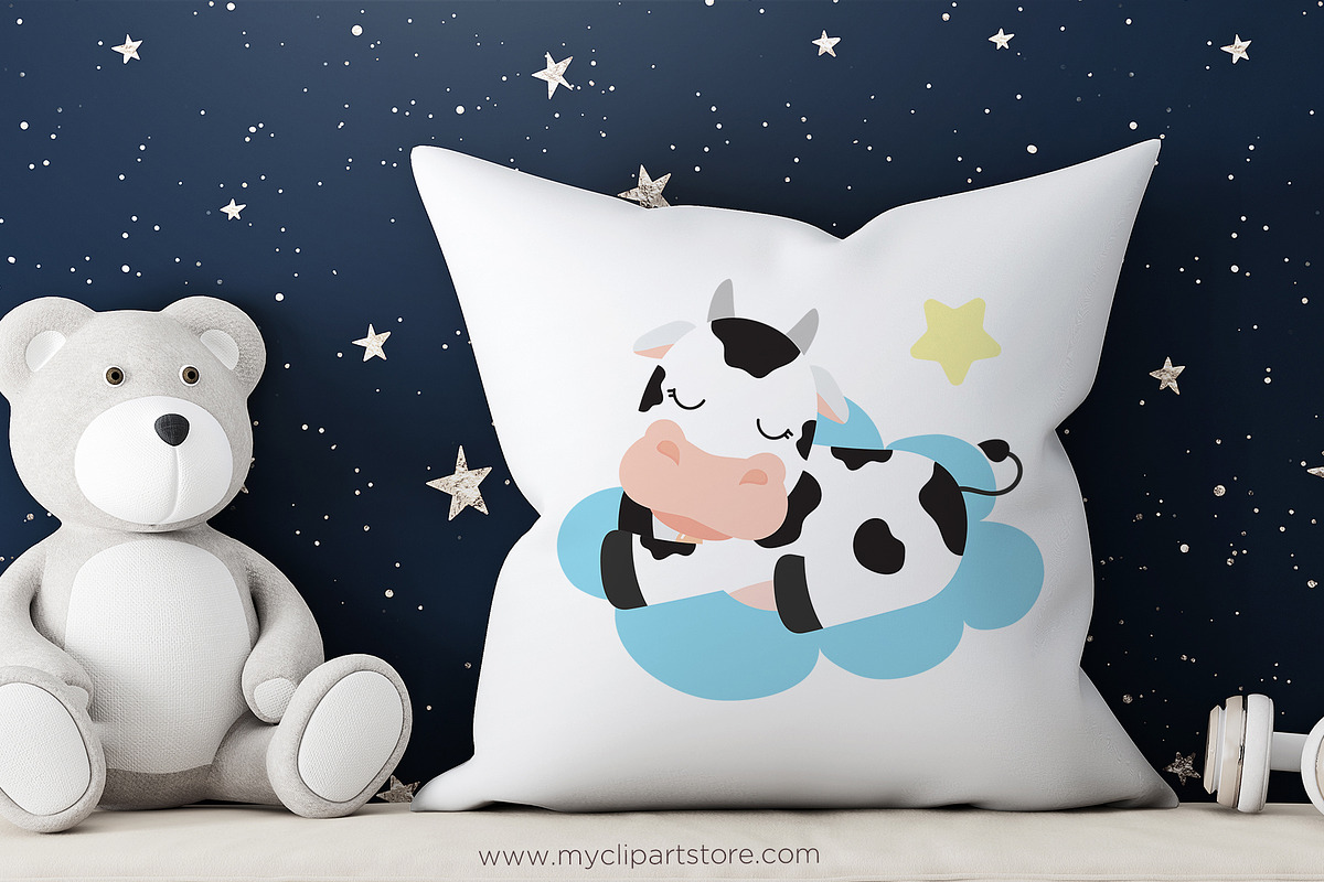 Cute Cow and Moon Clipart, SVG, an Illustration by MyClipArtStore