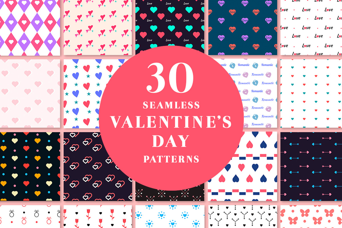 30 Seamleass Valentines day Patterns, a Pattern Graphic by Designbase