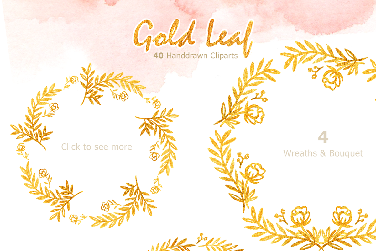 Gold Leaf Watercolor clipart, an Illustration by everysunsun