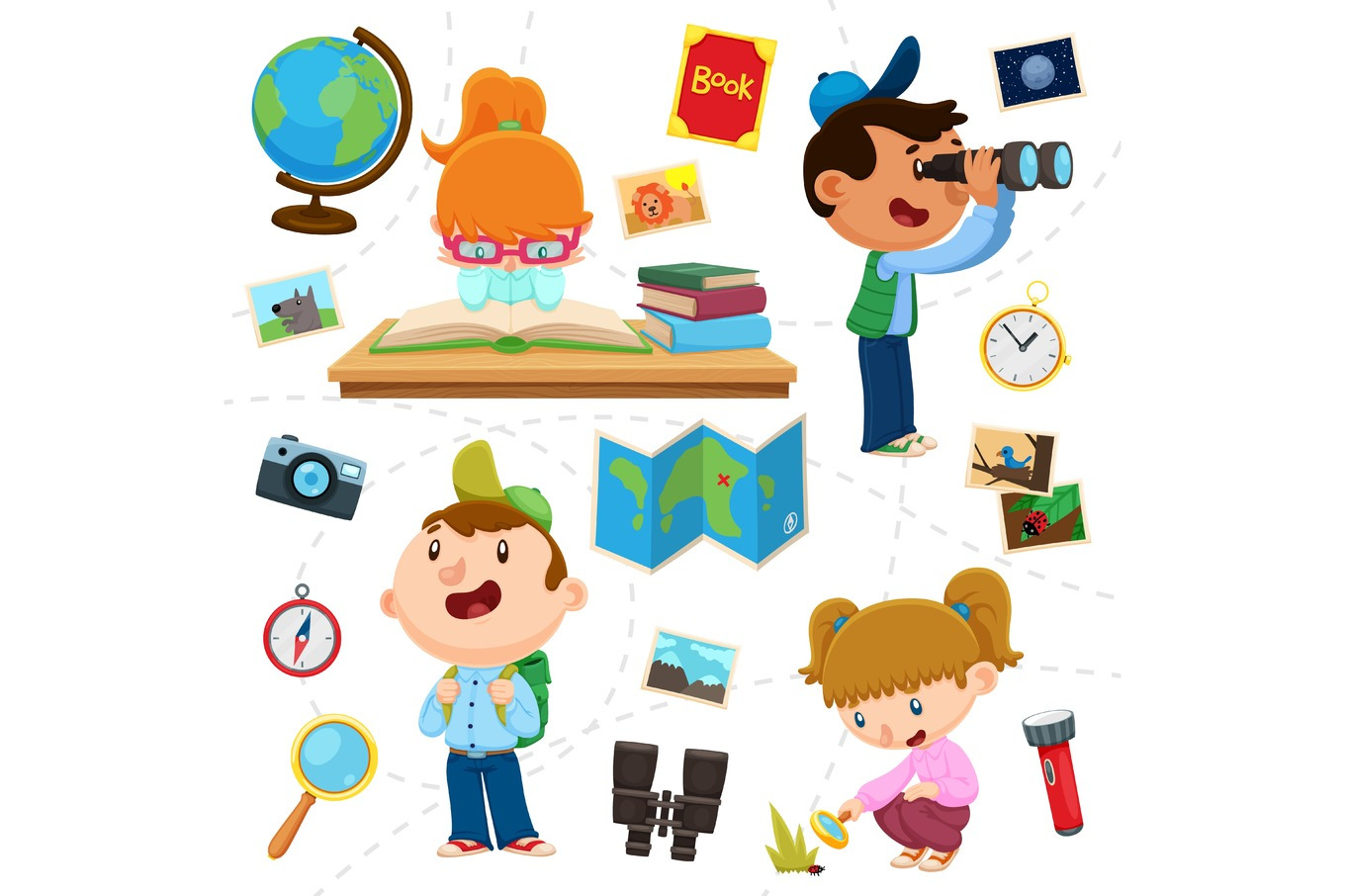 Cartoon Children Explore World Illustrations Set, an Object Graphic by ...