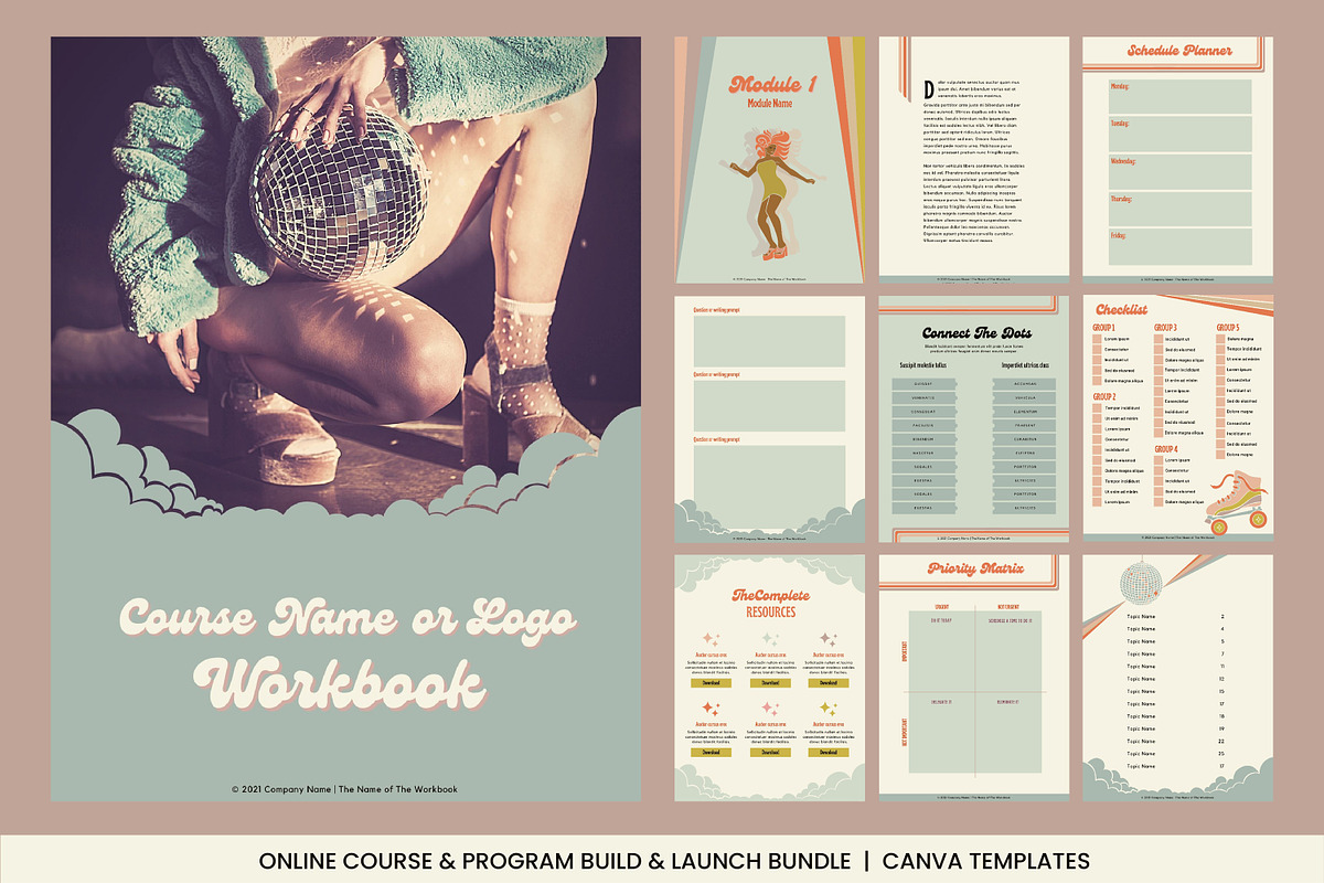 Retro Roller Disco Canva Workbook, a Brochure Template by WorkShy Studio