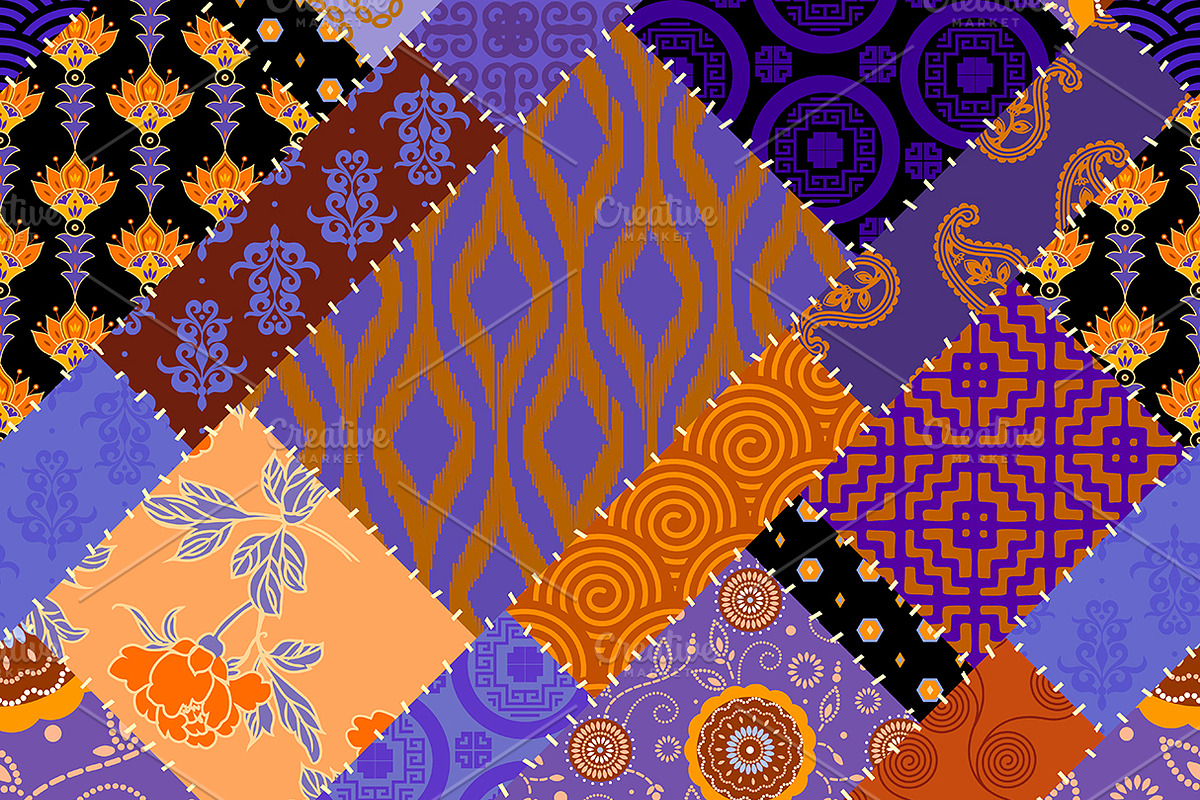 Seamless vector patchwork patterns | Creative Market
