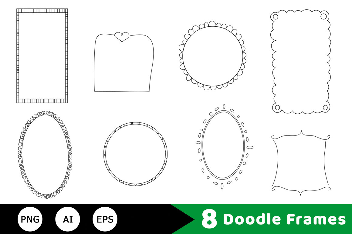 8 Doodle Frames Hand Drawn Clipart, a Decorative Illustration by The ...