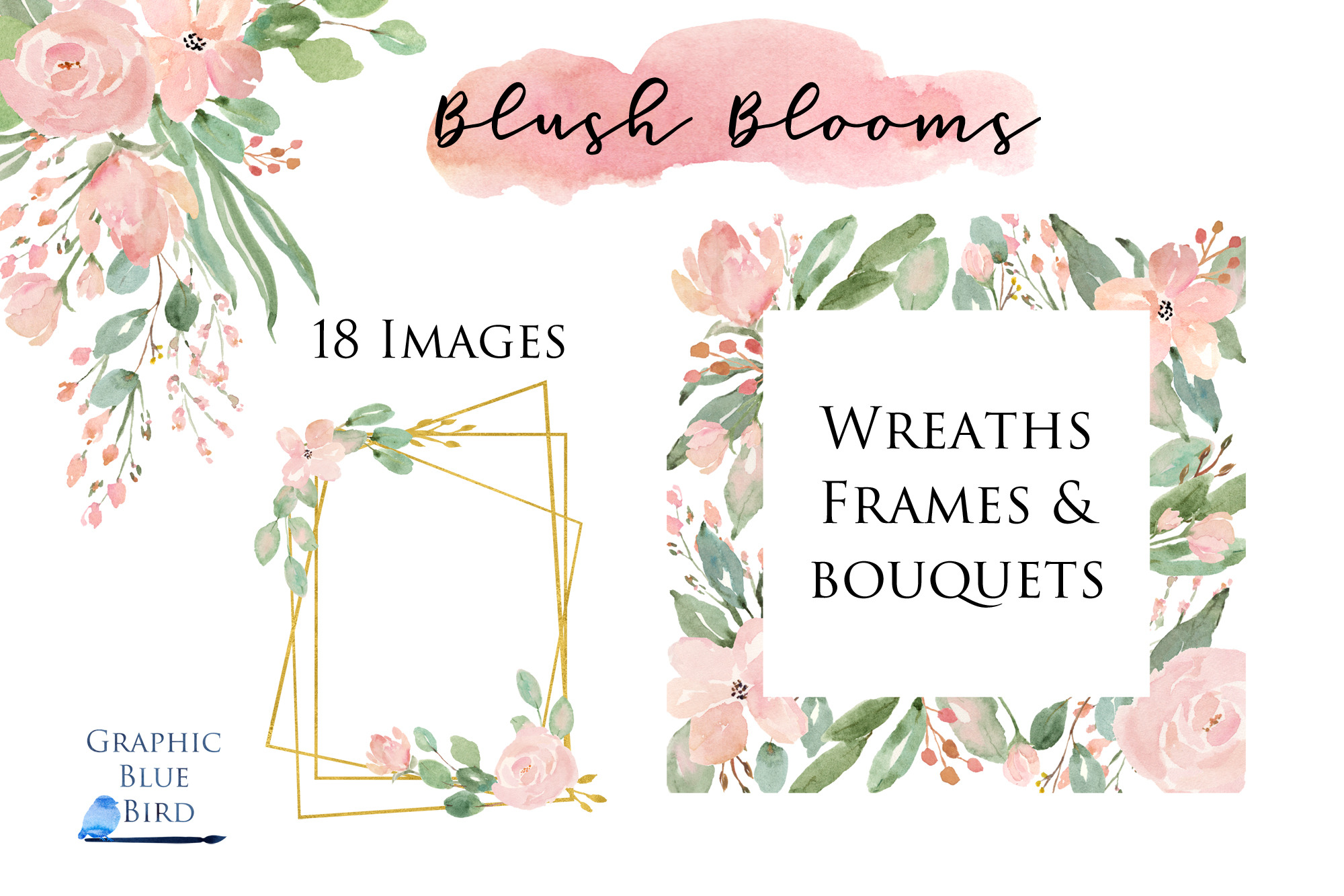 Blush Pink Flowers Clip Art & Frames, a Texture Illustration by Graphic ...