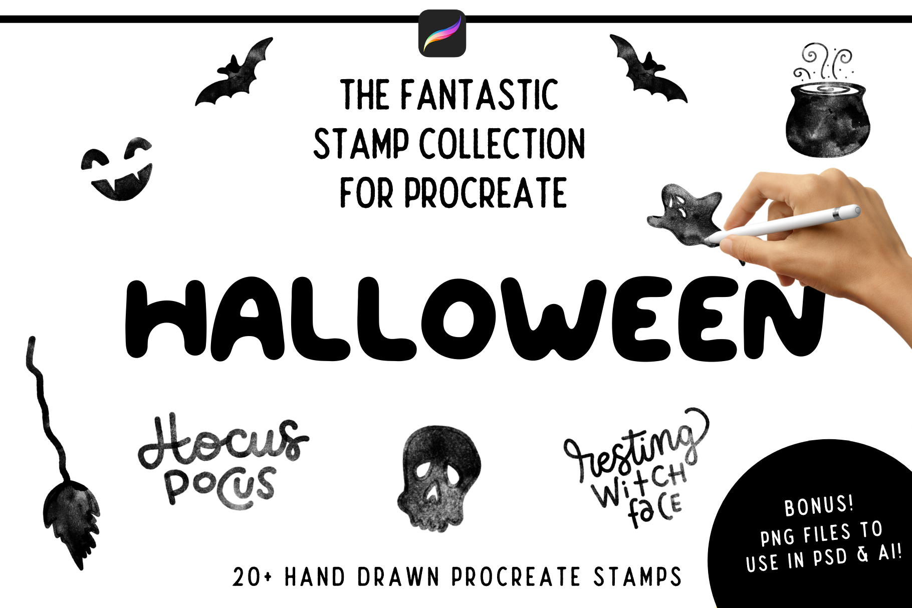Halloween Stamps for Procreate, a Brush Add-On by Gabba Delgado