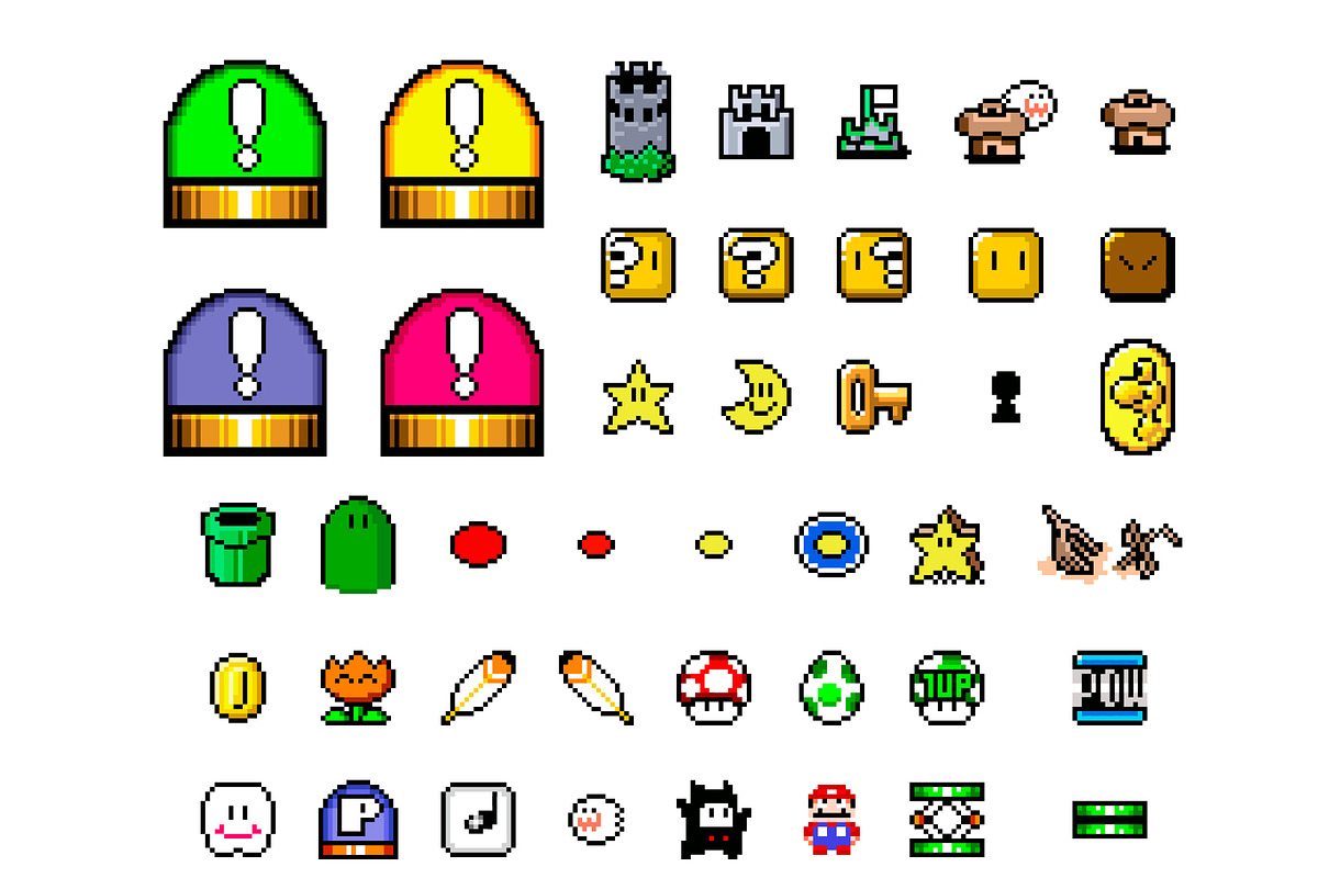 Mega set pixel Mario icons, an Object Illustration by MarkoBabii