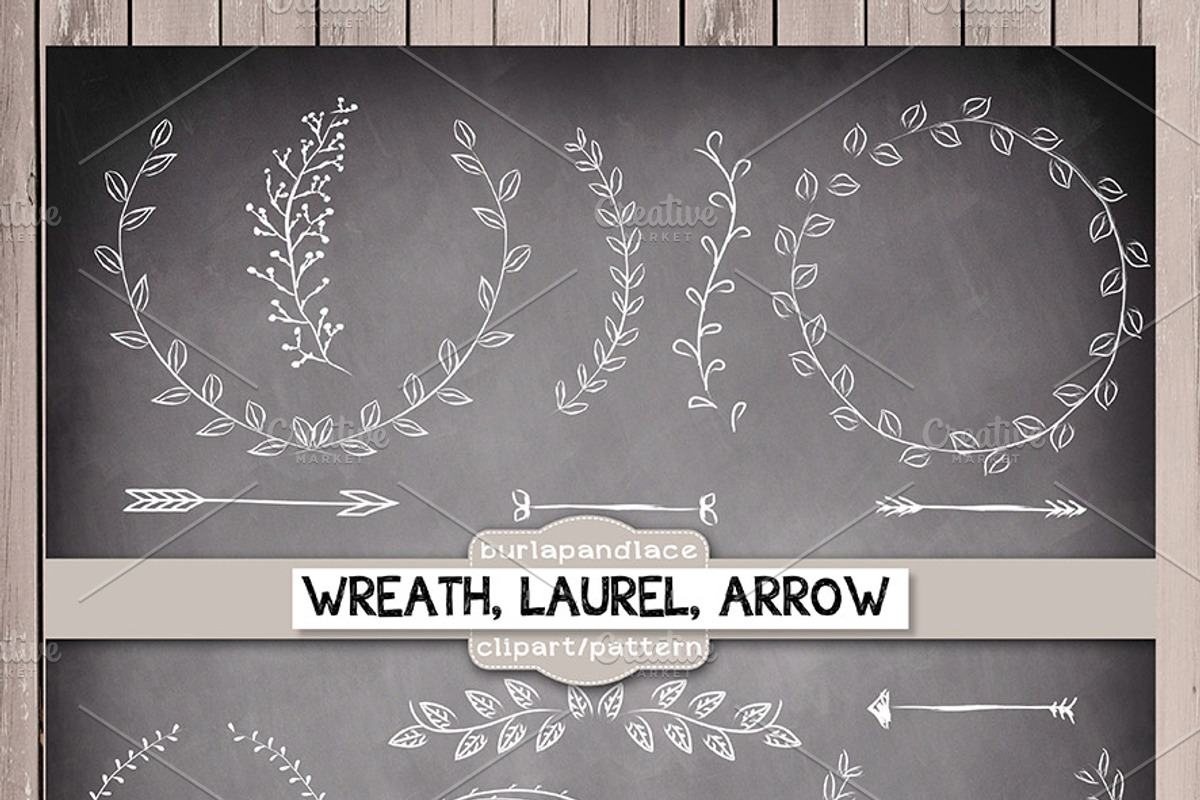 Chalkboard,rustic wreath laurel, an Illustration by burlapandlace