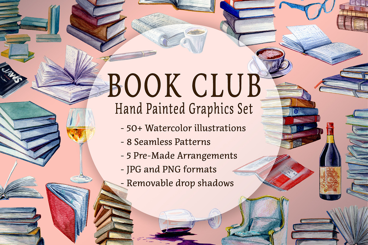 Book Club Hand Painted Graphics Set, an Illustration by The Curio Cabinet