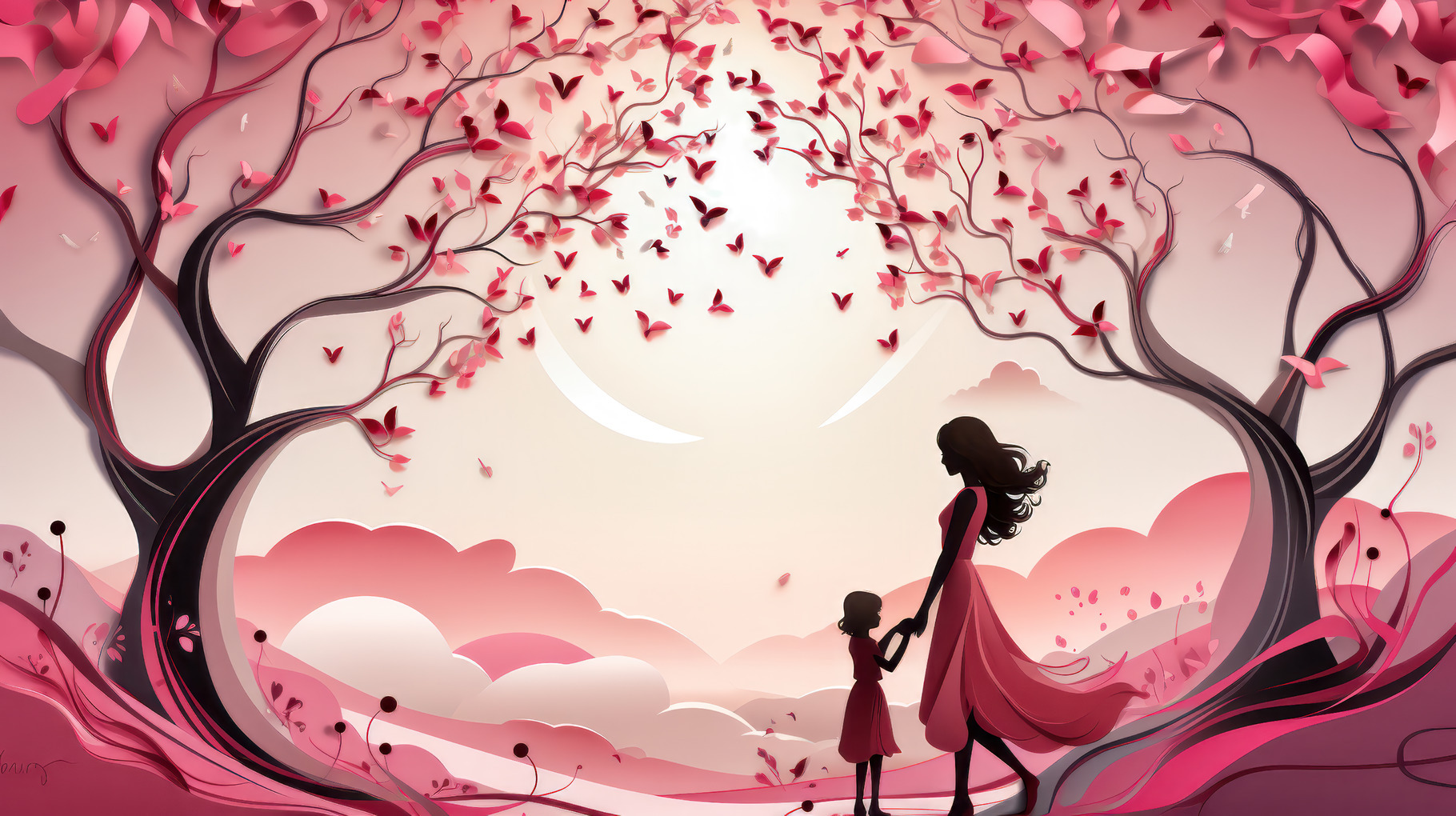 Mother and daughter in a whimsical p, an Illustration by Perpis ...