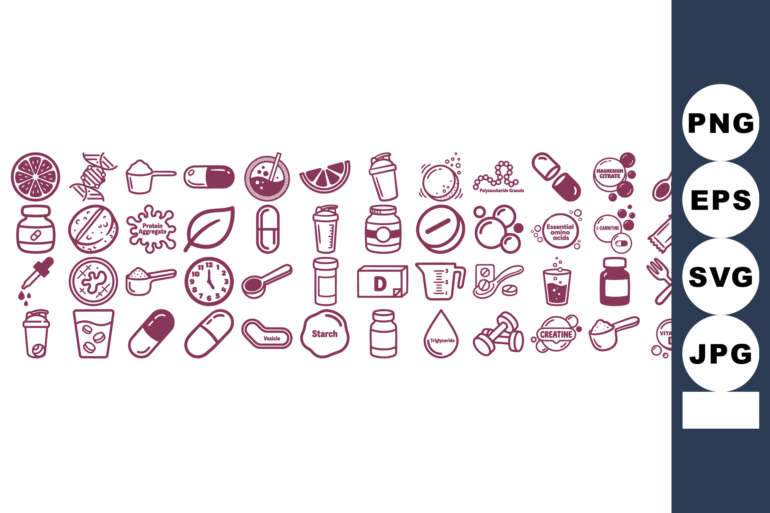 Nutrition Supplement Icon Set, an Illustration by designvectx