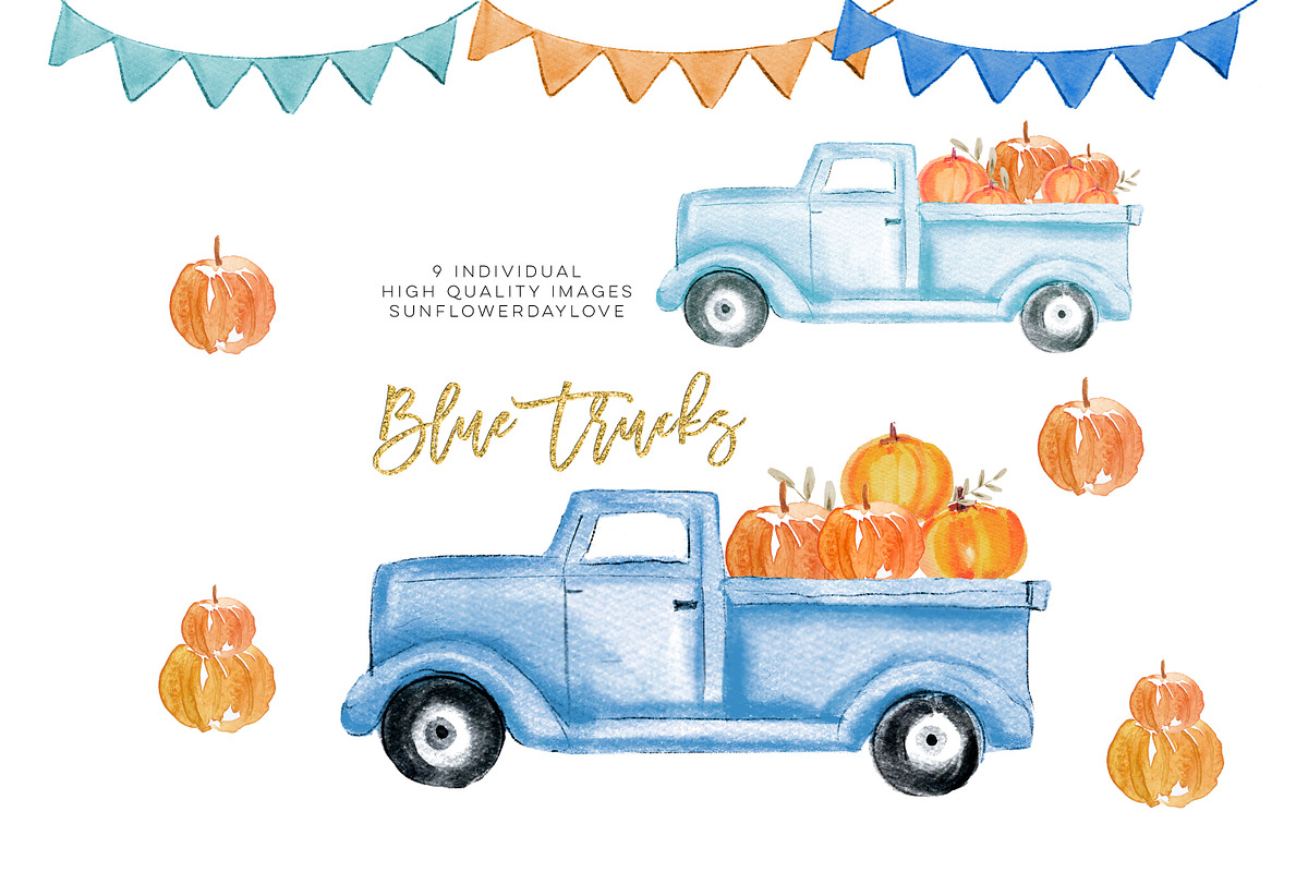 Fall Pumpkin Truck Clipart, an Illustration by Sunflower Day Love