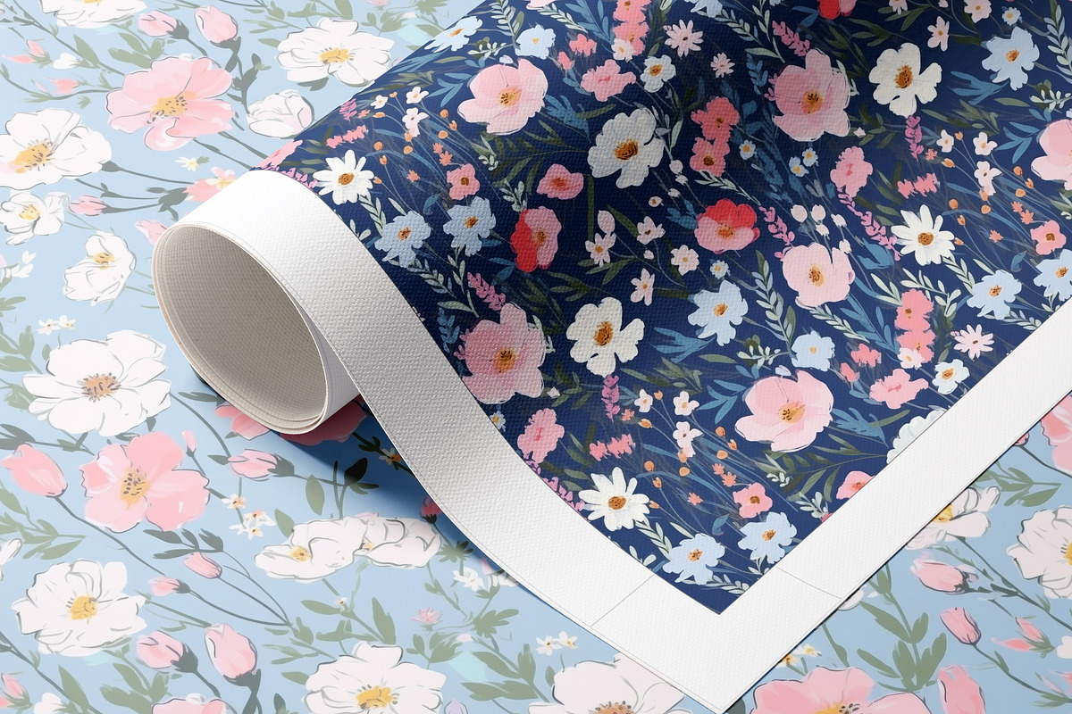Blue & Pink Floral Patterns, a Pattern Graphic by Ninterints