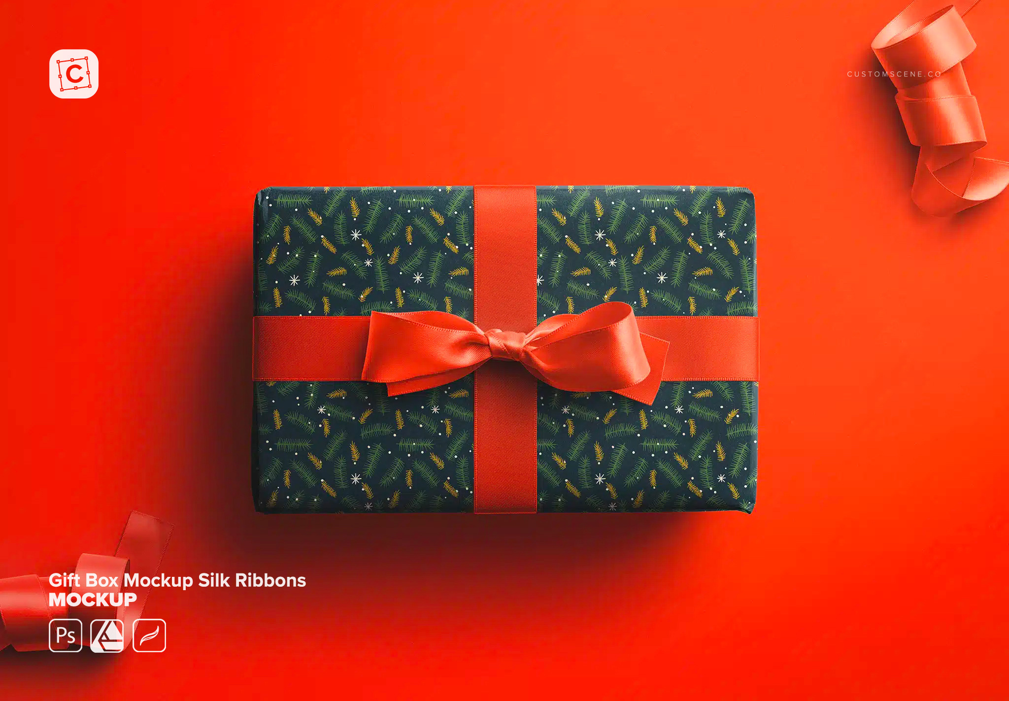 Gift Box Mockup Silk Ribbons, a Packaging Mockup by Custom Scene
