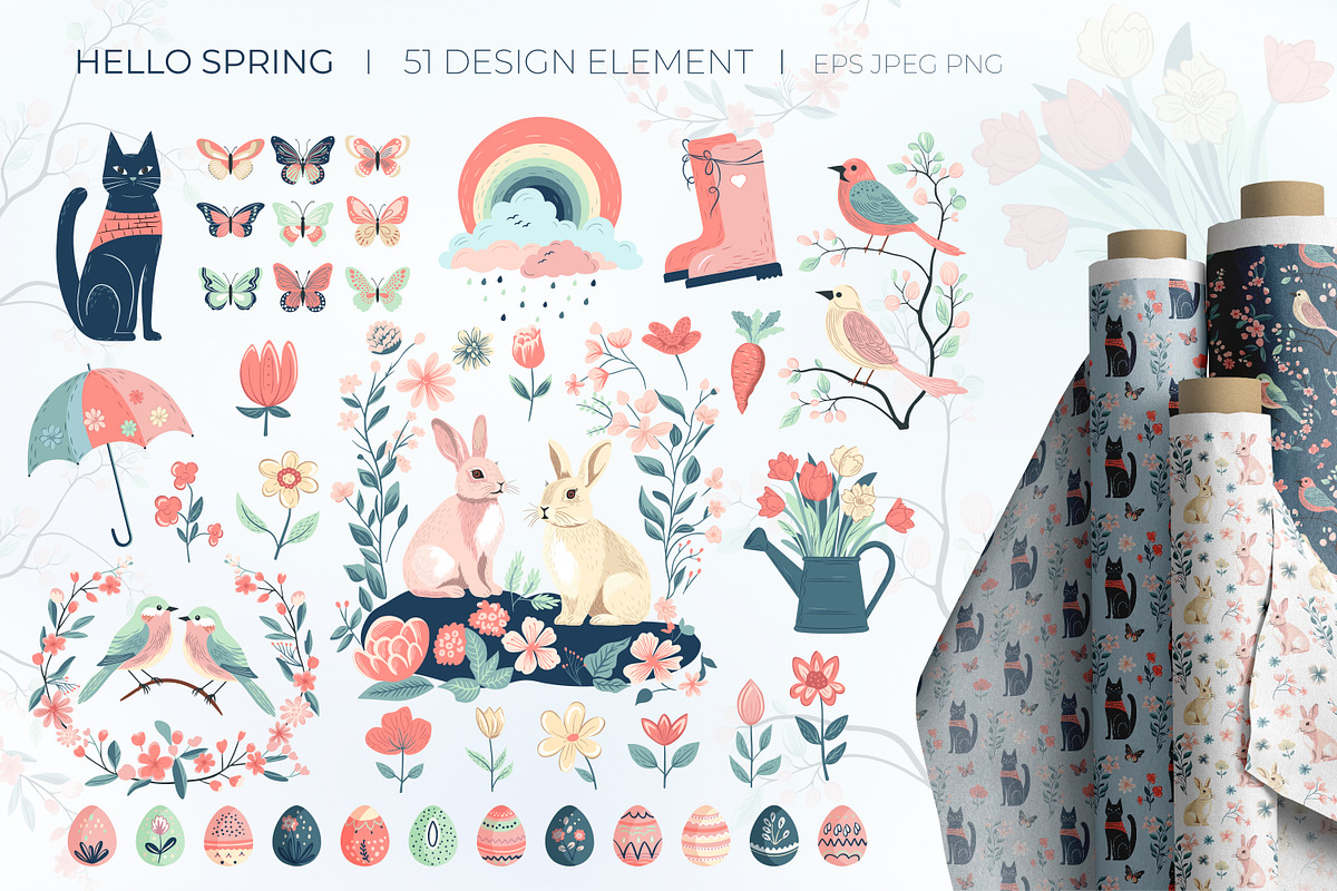 Hello Spring Vector Clipart Patterns, an Illustration by Hanna's ArtLab ...
