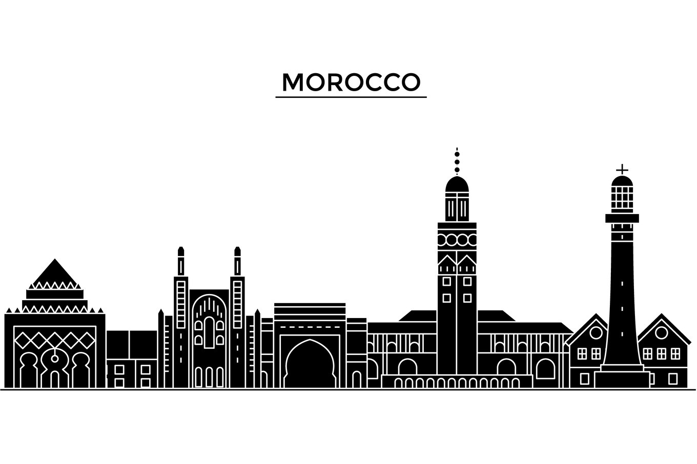 Morocco architecture vector city skyline, travel cityscape with ...