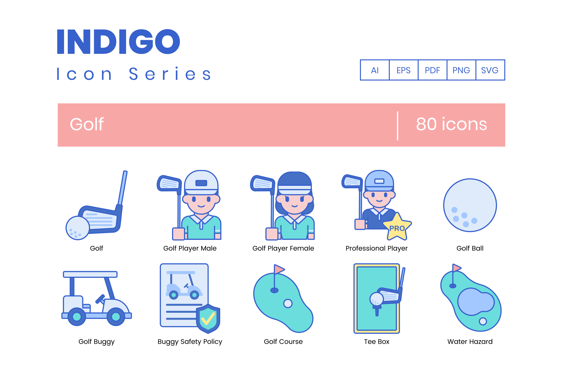 80 Golf Icons | Indigo Series, an Icon by Flat Icons
