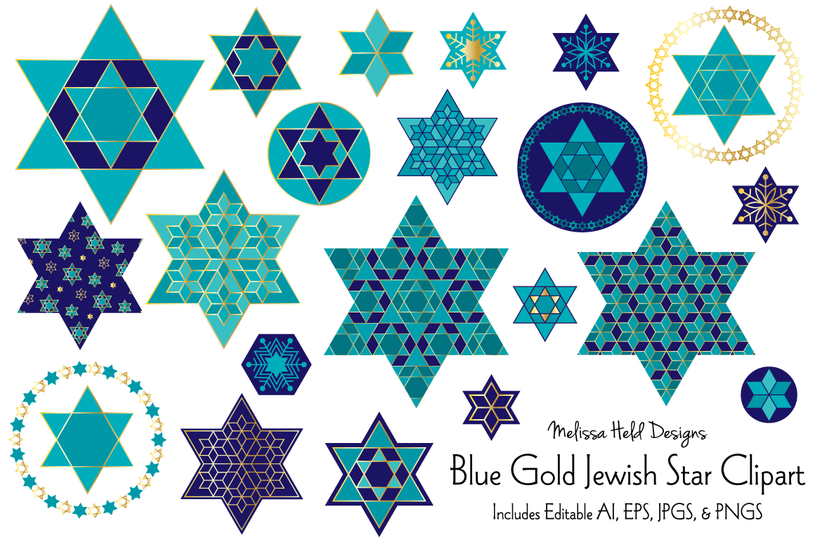 Blue Gold Jewish Star Clipart, an Illustration by Melissa Held Designs