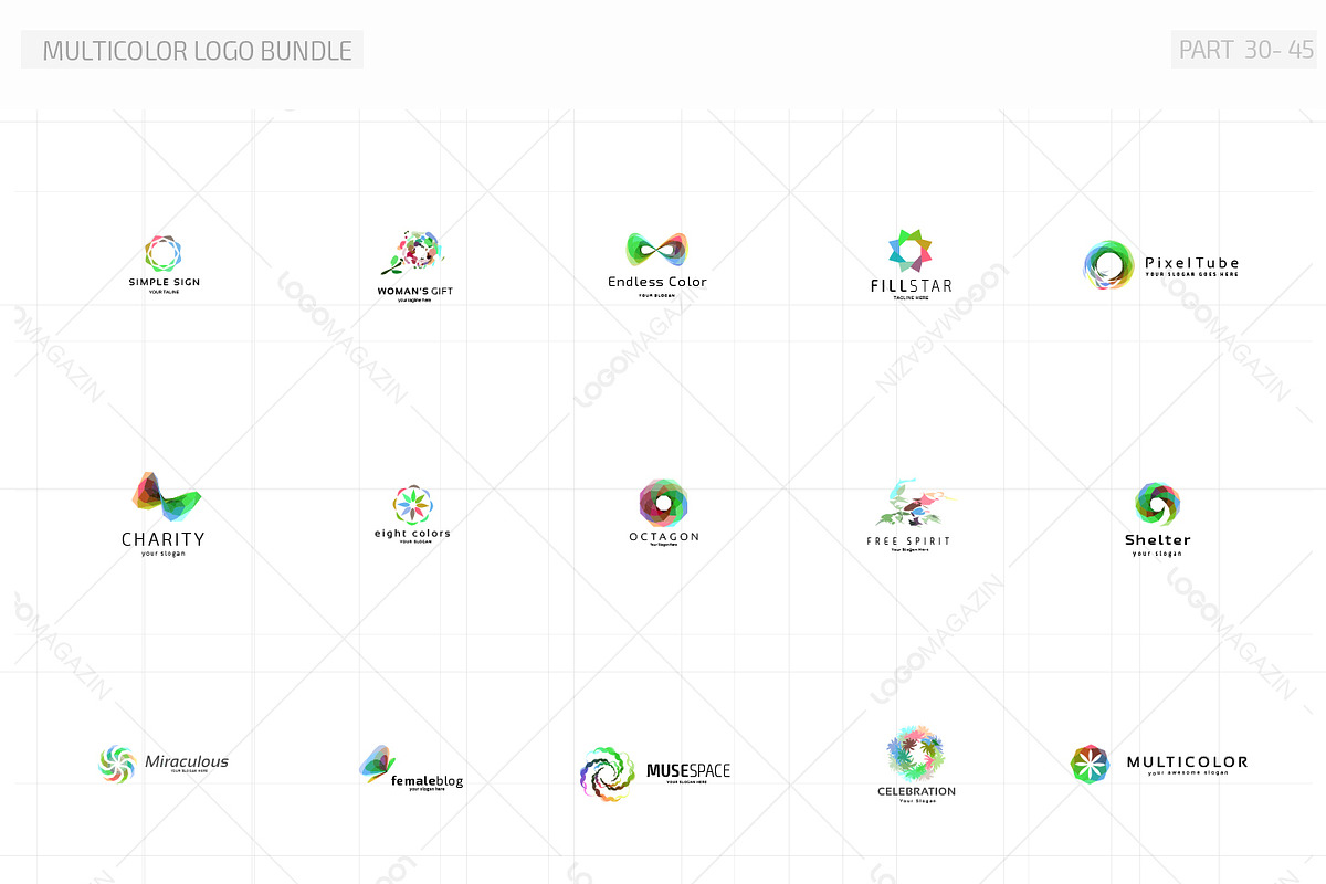 45 Multicolor Logos Bundle, a Branding & Logo Template by LogoBuy