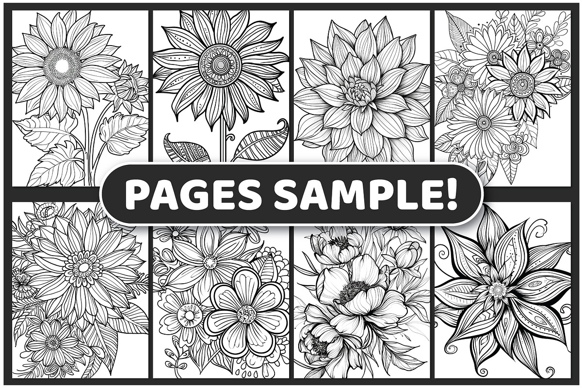 200 Boho Flower Coloring Pages, an Illustration by BrightMart